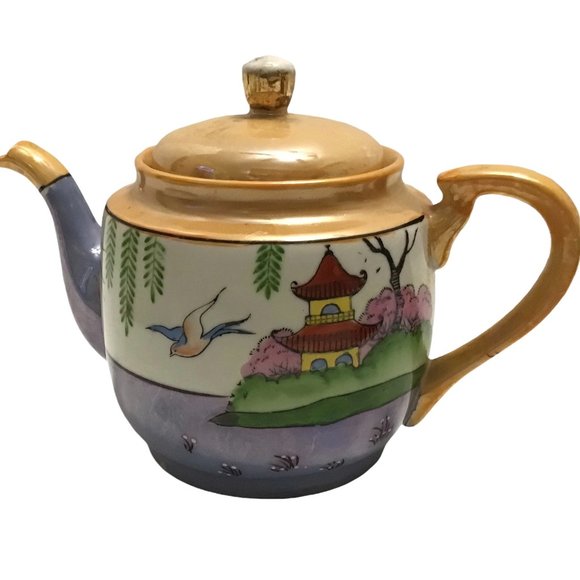 Dining | Vintage Japanese Lusterware Variant Gaudy Blue Willow Tea Pot ...